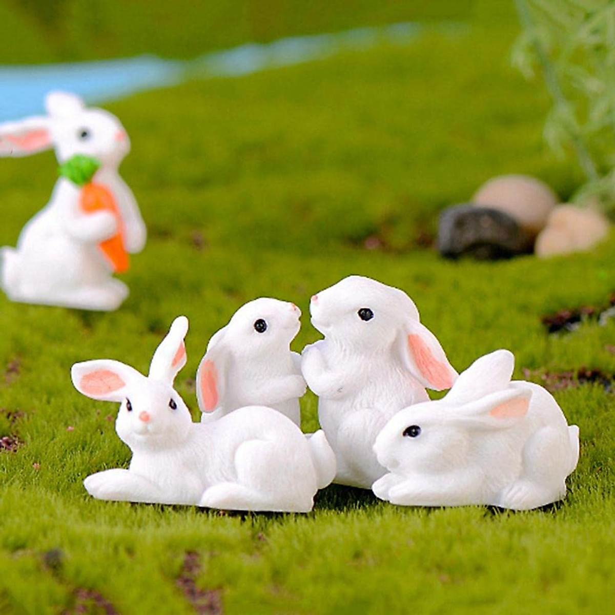 Rabbit Ornaments, Cute Animal Figurine, DIY Hare Miniature, Resin Craft, Fairy Garden Bunny Bonsai Easter Decoration, Animals Model(7)