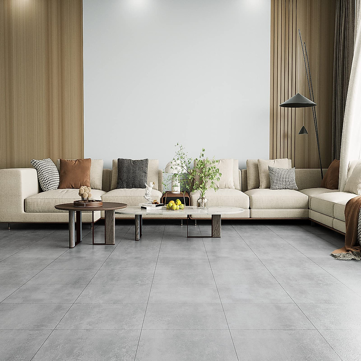 VEELIKE Vinyl Flooring, 12 Pack Peel and Stick Waterproof Self Adhesive Floor Tiles, 12''x12'' Grey Concrete Design, Removable Stick On Floor Tiles for Bathroom Kitchen Bedroom