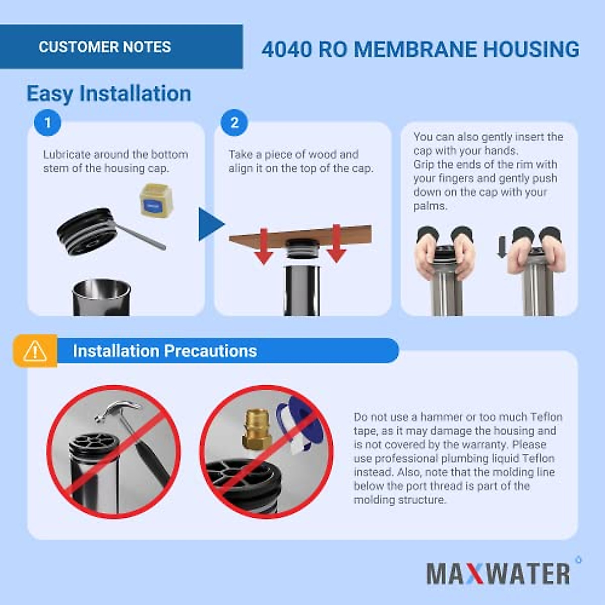 Max Water - Heavy Duty - Reverse Osmosis 4040 Membrane Housing - 4" x 40" good for industrial use - 4040 housing