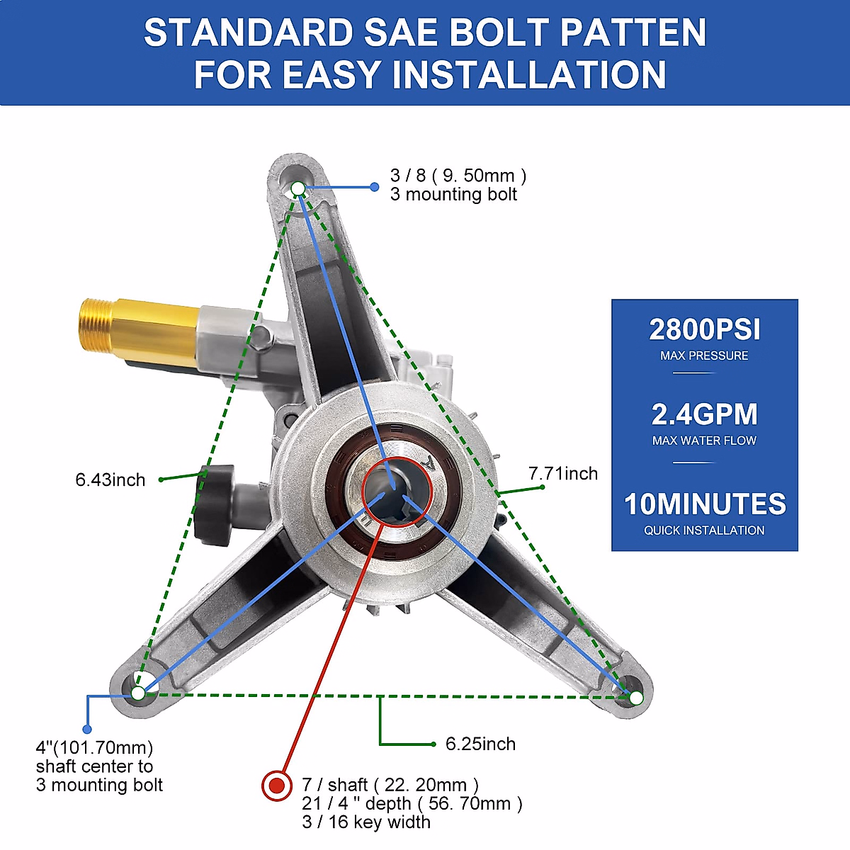 AgiiMan Pressure Washer Pump - 7/8" Shaft Vertical Replacement Power Washer Pump Rebulid Kit 2.5 GPM, 3000 PSI Troy Blit Srmw22g26 Pump Accessories Fit Craftsman, Honda, Ryobi