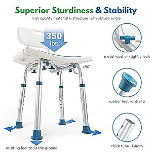 Auitoa 2 in 1 Shower Chair, with Handles and Shower Head Holder, Tool-Free Assembly 350lb Bathtub Chair for Shower with Back Support, Shower Stool for Inside Shower for Elderly, Handicap, Pregnant