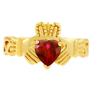 Claddagh Rings 14k Yellow Gold Celtic Knot Band with Red CZ Heart (7)