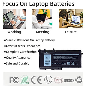 YXKC 51Wh 93FTF Battery for Dell Latitude 5580 5280 5480 5590 5490 5491 5290 5288 5488 5495 5591 E5580 E5480 E5280 E5590 E5490 E5290 E5591 E5491 Precision 15 3520 3530D4CMT 4YFVG 83XPC 451-BBZT 11.4V