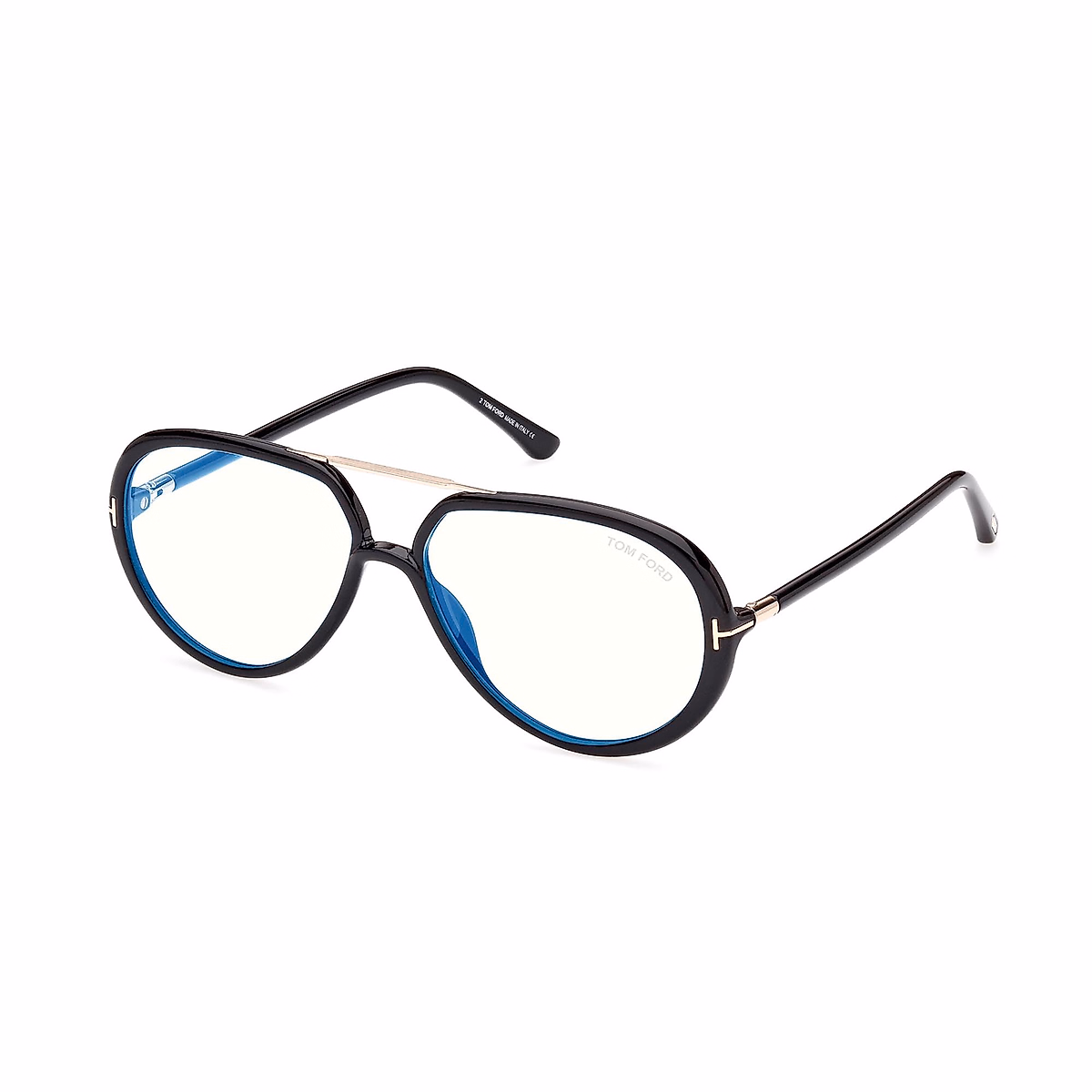 Eyeglasses Tom Ford FT 5838 -B 001 Shiny Black,"t" Logo/Blue Block Lenses