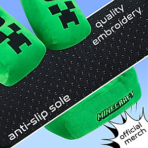 Minecraft Boys Slippers, Cozy Indoor House Shoes - Gamer Gifts for Boys (Green/Black, 2.5/3.5 US)