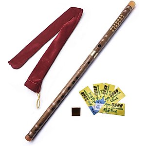 Jiayouy Bamboo Flute G Key Dizi Pluggable Handmade Traditional Chinese Instrument with Bamboo Membrane & Velvet Bag