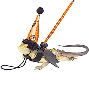 ADOGGYGO Halloween Bearded Dragon Lizard Leash Harness Hat Set - Bearded Dragon Clothe Halloween Pumpkin Hat + 3 Pack Reptile Harness Leash for Bearded Dragon Lizard Reptile