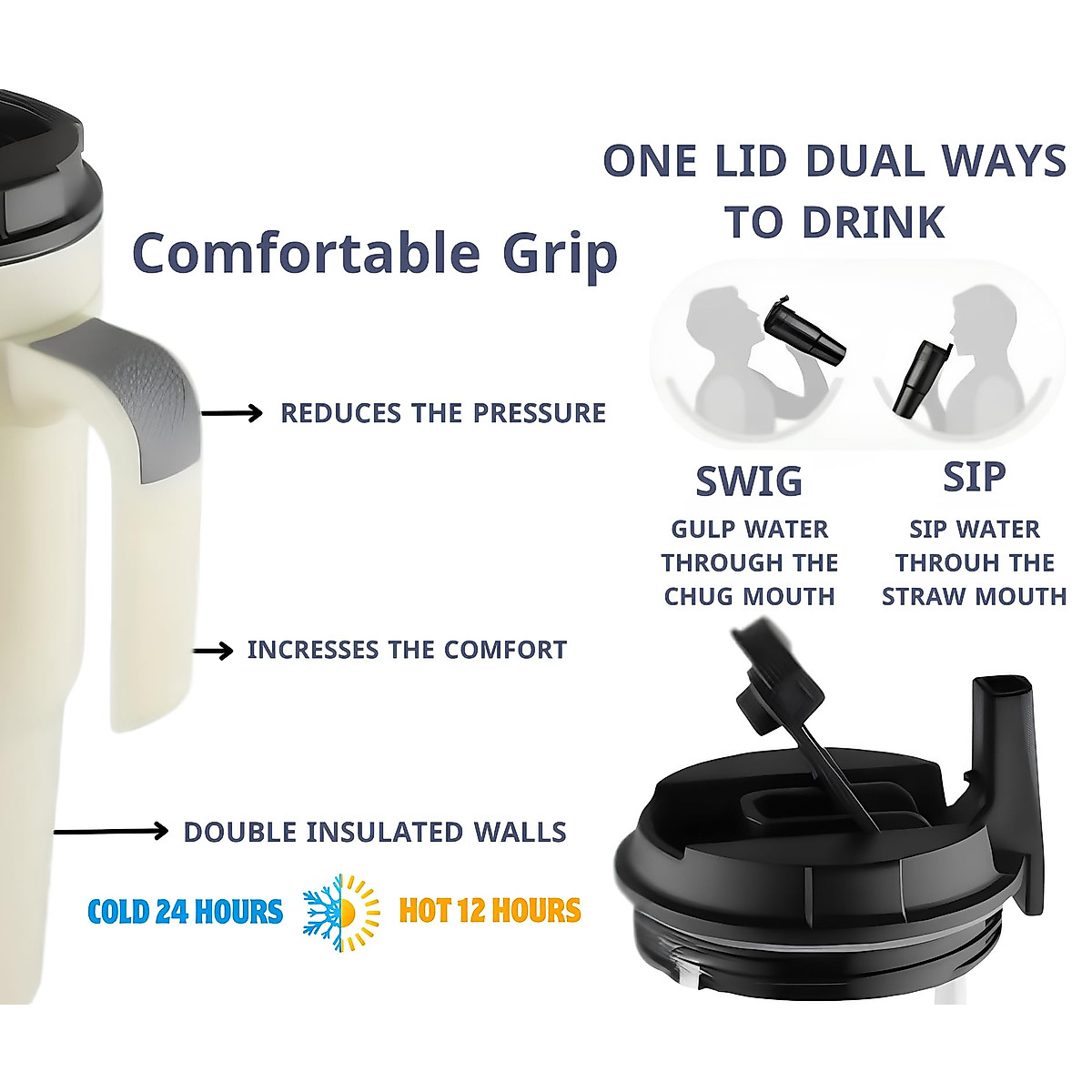 Sama Goods Tumbler with Handle, Double Wall Vacuum-insulated Proof Thermal Travel Cup, Stainless Steel Mug with Lid and Straw. (Moon Mist), 40 OZ, FC094