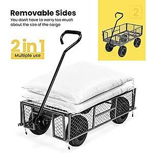 VIVOHOME Heavy Duty 880 Lbs Capacity Mesh Steel Garden Cart Folding Utility Wagon with Removable Sides and 4.10/3.50-4 inch Wheels (Grey)