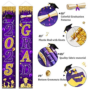 Graduation Decorations Class of 2025 Purple and Gold Congrats Grad Banner and You Did It Graduation Door Cover for High School College Graduation Party Supplies(Purple)