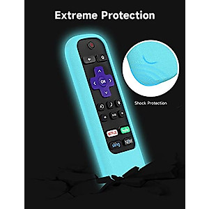 Roku Silicone Cover for Roku Voice Remote/Express 4K+/RCA1R(2022)/RCAL7R Remote Shockproof Protective Case for Roku Streaming Stick TC2-RCB7 Voice Remote Anti-Lost with Remote Loop(Glow Blue)
