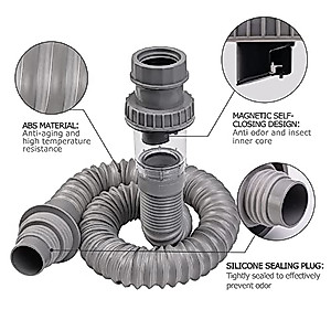 Anti-Odor 1-1/4 Inch Expandable Flexible 17-42 Inch Universal Kitchen Sink Sewer Drain Pipe Tube S Trap, Bathroom Vanity Sink Drain Plumbing P Trap Tubing (Gray)