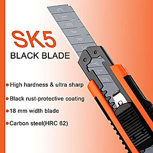 Utility Knife Heavy Duty Box Cutter| Craft 18mm Retractable and Auto Charge - Work Perfect in Everyday Use, TPR Handle, ABS Body and Anti Rust Blade Slot (3 Pack)