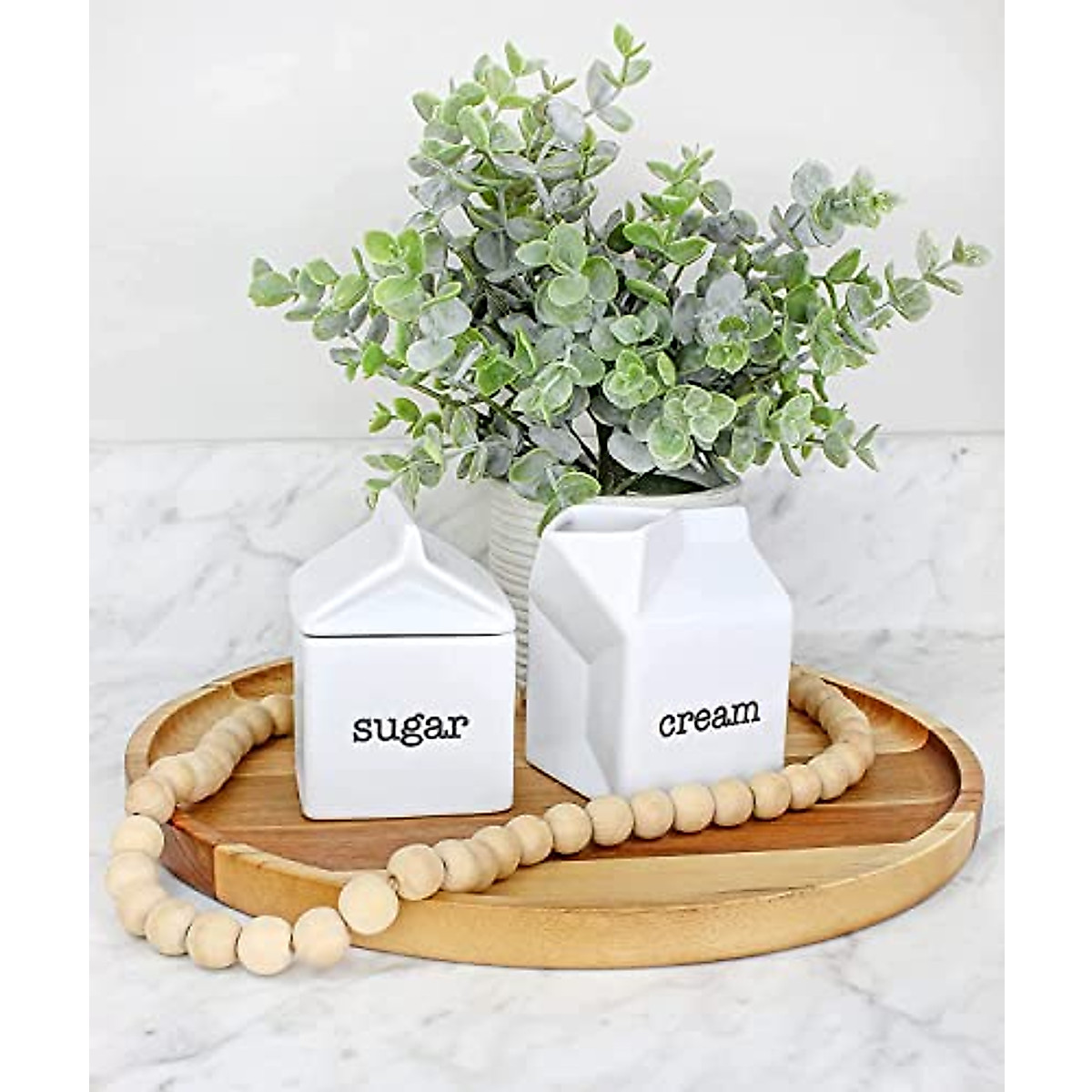 Darware Sugar and Creamer Set, Milk Carton Shaped White Ceramic Cream Jug and Sugar Bowl