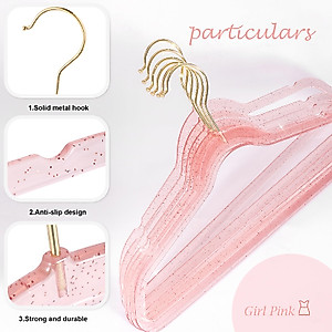 20 Pcs Baby Glitter Clothes Hangers, Kids Gold Plastic Sparkling Hangers for Closets, Non-Slip Space-Saving Suit Hangers(Pink)