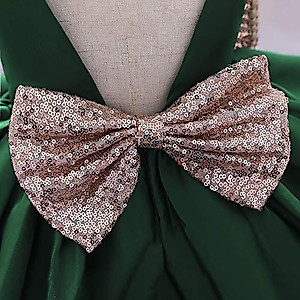 AVAZU 6M-5T Toddler Baby Girls Backless Big Sequins Bowknot Tutu Gown Formal Wedding Party Easter Ball Gown Christmas Dress Dark Green 90