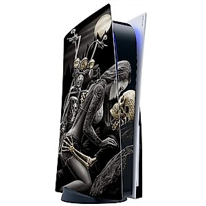 ITS A Skin Skins Compatible with Sony Playstation 5 Console Disc Edition - Protective Decal Overlay Stickers wrap Cover - Biker Skeleton Full Moon Tattoo