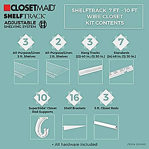 ClosetMaid 2091 ShelfTrack 7Ft. To 10Ft. Adjustable Closet Organizer Kit, White & 8808 Adjustable Closet Organizer, 4 ft to 6 ft, White