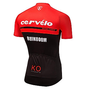 Men Cycling Jersey Team Bike Shirts Short Sleeves and Bib Shorts Set Biking Clothing (Large,B)