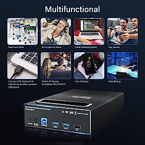MthsTec 4 in 1 External Bluray Drive, 16X USB 3.0 and Type-C Powerful Desktop External Bluray Drive Burner DVD Burner Optical Drive Charger HDD Enclosure USB HUB for Mac/PC