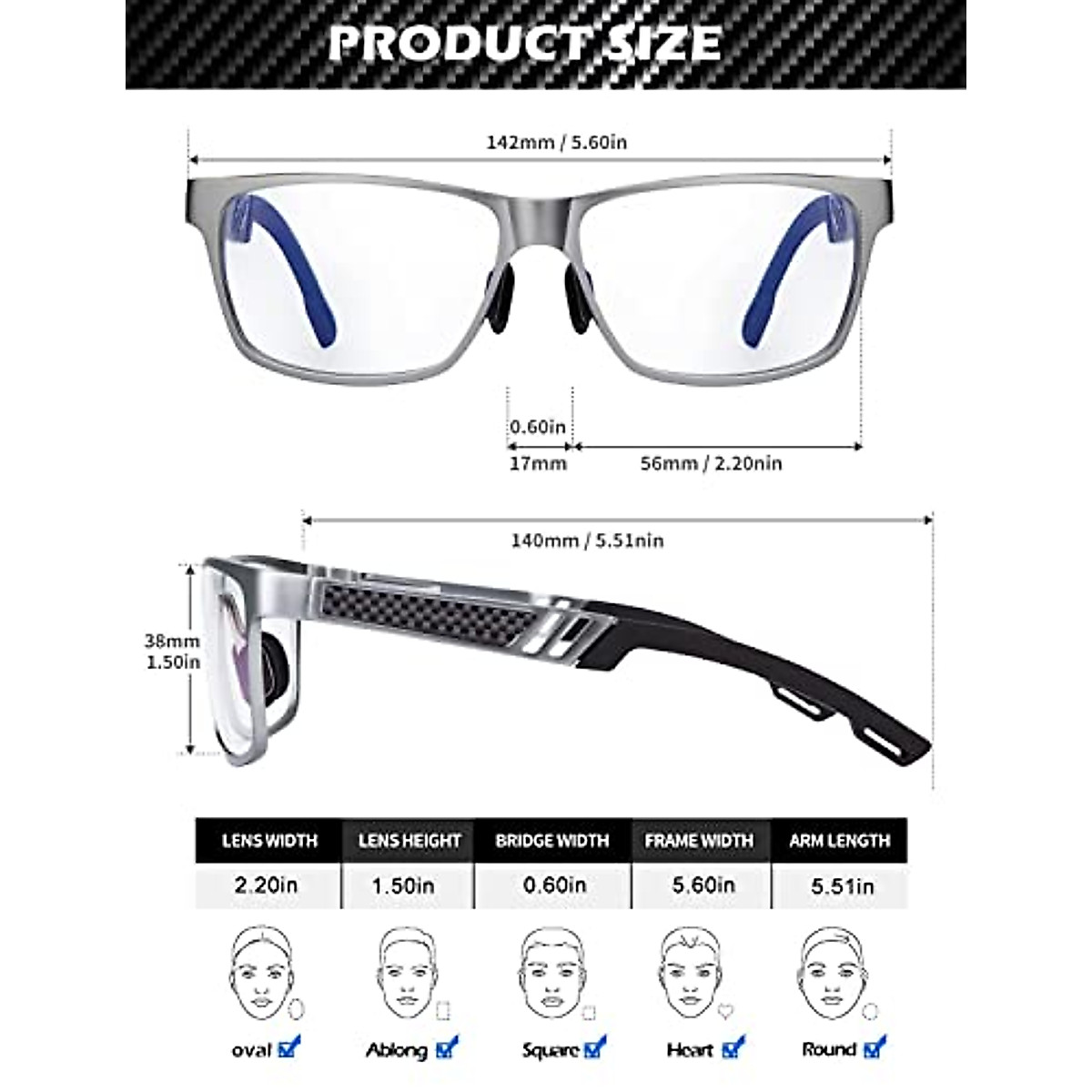 ANYLUV Blue Light Blocking Glasses Men Computer Gaming Blue Screen Glasses Mens Blue Light Blocker Glasses Rectangle Metal frame UV400 Clear Lens