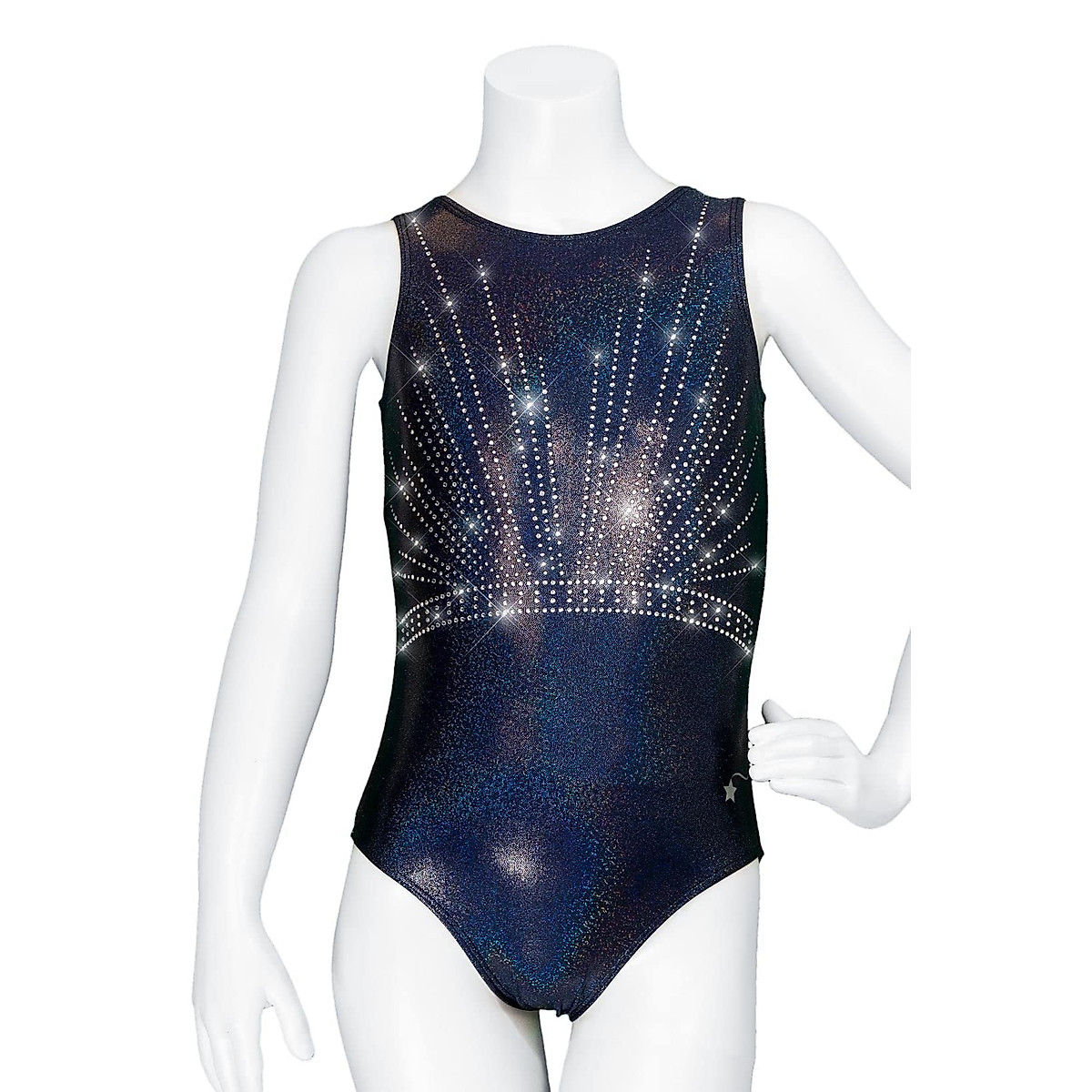 Destira Gymnastics Leotards for Girls, Hollywood - Premium Hologram Fabric w/Dazzling Rhinestone Crystals - Dance, Cheer, Yoga, & More, Child Medium (8)