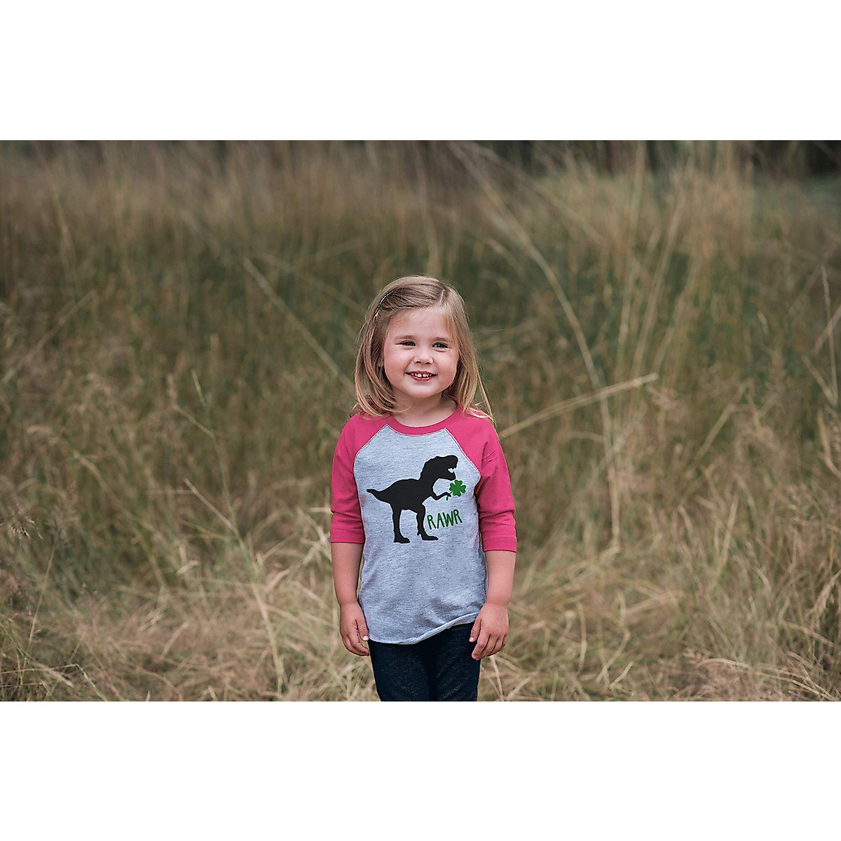 7 ate 9 Apparel Kids Dinosaur St. Patricks Day 3T Pink Raglan
