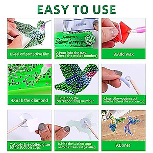 JHGCVX 10 Pcs Hummingbird Diamond Art, Diamond Painting Kits for Garden Decor, Hummingbird Stakes Diamond Art Kits for Indoor Outdoor Garden Yard Decoration