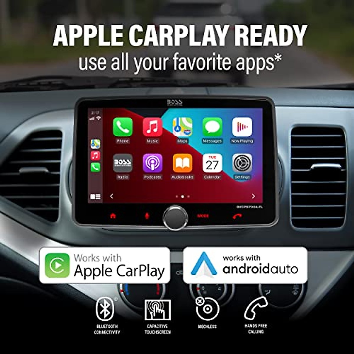 BOSS Audio Systems BVCP9700A-FL Car Audio Stereo System - Apple CarPlay, Android Auto, 7 Inch Single Din, Capacitive Touchscreen, Bluetooth Audio and Calling Head Unit, Radio Receiver, No CD Player