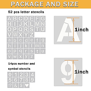YEAJON 1 Inch Letter Stencils Symbol Numbers Craft Stencils, 66 Pcs Reusable Plastic Alphabet Templates for Painting on Wood, Wall, Fabric, Rock, Glass, Signage