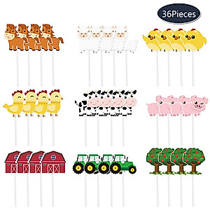 WERNNSAI Farm Cupcake Topper - 36 PCS Farm Animals Cake Topper Party Decorations for Kids Birthday Baby Shower Barnyard Cartoon Cupcake Topper Picks Party Supplies