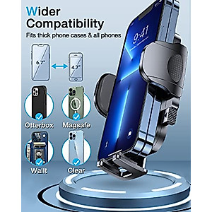 HTU Cell Phone Holder for Car [Powerful Suction Cup Never Fall] Universal Car Phone Holder Mount for Dashboard Windshield Air Vent Long Arm Cell Phone Car Mount Thick Case Heavy Phones Friendly