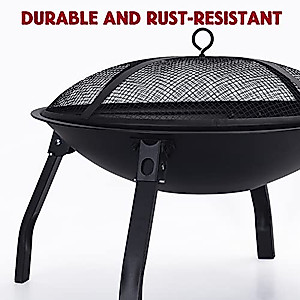 Cogesu Fire Pit, Fire Pits for Outside, 22 inch Portable Folding Wood Burning Firepit with Carry Bag Spark Screen & Poker Stick, 2 Pack Grate for Camping Picnic Backyard Garden