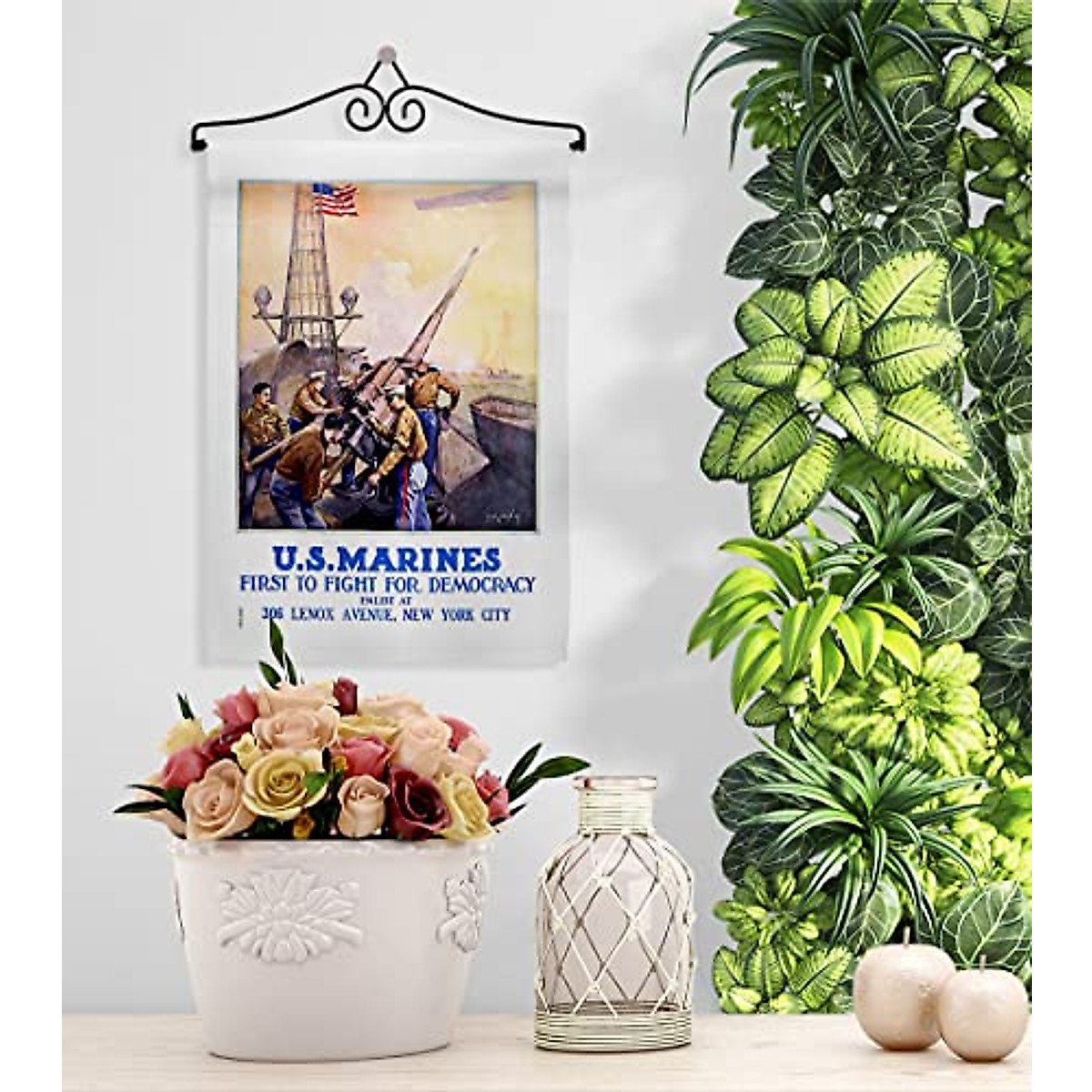 US Brotherhood First to Fight Garden Flag Set Wall Hanger Armed Forces Marine Corps USMC Semper Fi United State American Military Veteran Retire House Banner Small Yard Gift Double-Sided, Made in USA