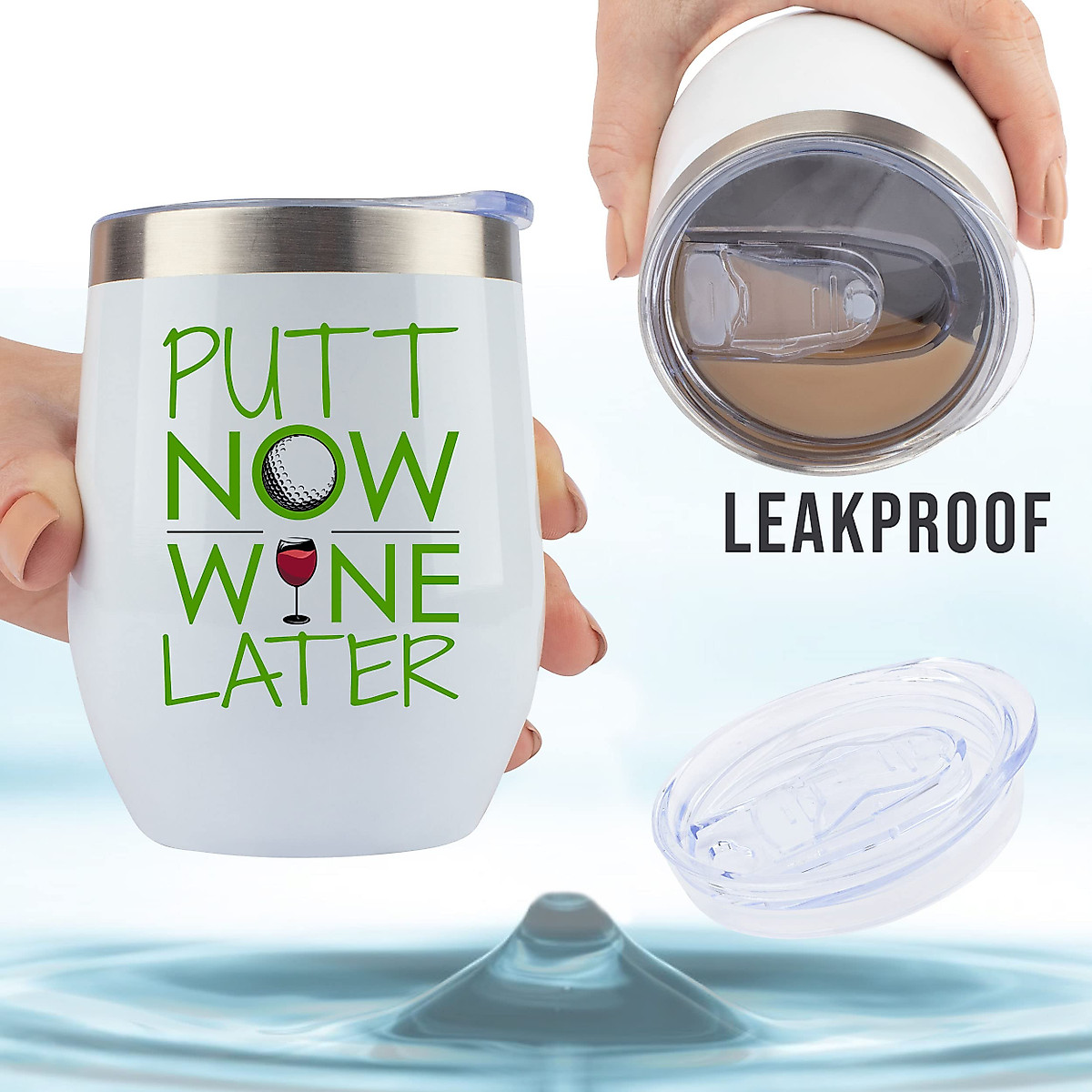 JENVIO Golf Gifts for Women | White Stainless Steel Wine Tumbler Sliding Lid and Straw | Funny Female Themed Stuff for Golfers Christmas Gift (12 Ounce)