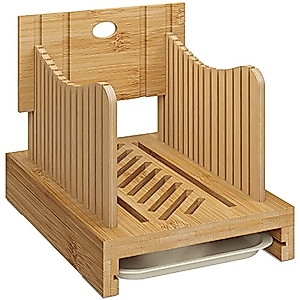 Bamboo Bread Slicer for Homemade Bread,Adjustable Width Bread Slicing Guides. Sturdy Wooden Bread Cutting Board. Makes Cutting Bagels or Even Bread Slices Easy