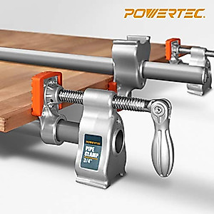 POWERTEC 71606 Heavy Duty Pipe Clamps for 3/4 Inch Black Pipe, Aluminum Alloy Pipe Clamps w/ 2-3/8" Throat Depth and 2000 lbs Clamping Force for Woodworking & Metalworking, 1 Pack