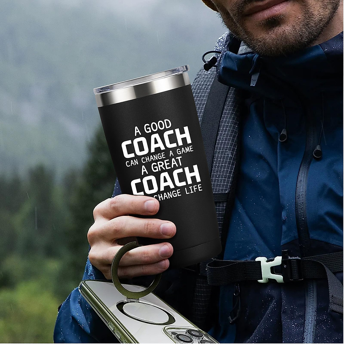 KIKERRO Best Soccer Coach Gifts for Men, Football, Softball, Swim, Basketball, Cheer - Funny Gift Idea for Appreciation, Christmas, Birthday, 20oz Insulated Coach Tumbler, Black