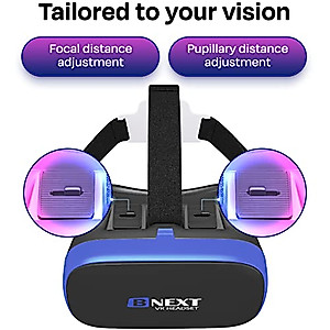 Bnext VR Headset Compatible with iPhone & Android Phone - VR Headsets - Universal Virtual Reality Goggles for Kids and Adults - Cell Phone VR Headsets - Soft & Comfortable New 3D VR Glasses (Blue)