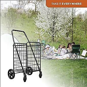 Folding Shopping Cart with 360-Degree Wheels Black (Single Basket)