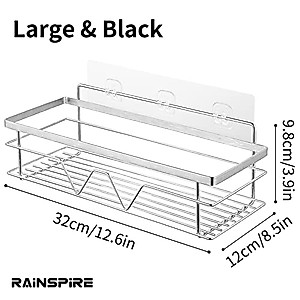 Rainspire Adhesive Shower Caddy, Large Capacity Self Adhesive Shower Shelves for Inside Shower, Shower Rack Shower Shelf for Inside Shower Stainless Steel Bathroom Shower Organizer, Large, Silver