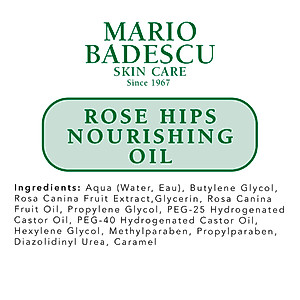 Mario Badescu Rose Hips Nourishing Oil for Combination, Dry and Sensitive Skin | Facial Oil that Moisturizes & Smoothes | Formulated with Rosehip Extract & Castor Oil| 1 FL OZ (Pack of 1)