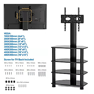 YOMT Floor TV Stand with 4 Tier Media Stand Audio Video Rack Tower for Entertainment Stereo Component, Tall TV Stand with Swivel Mount for 32-70 inch TV, Perfect for Corner and Small Spaces
