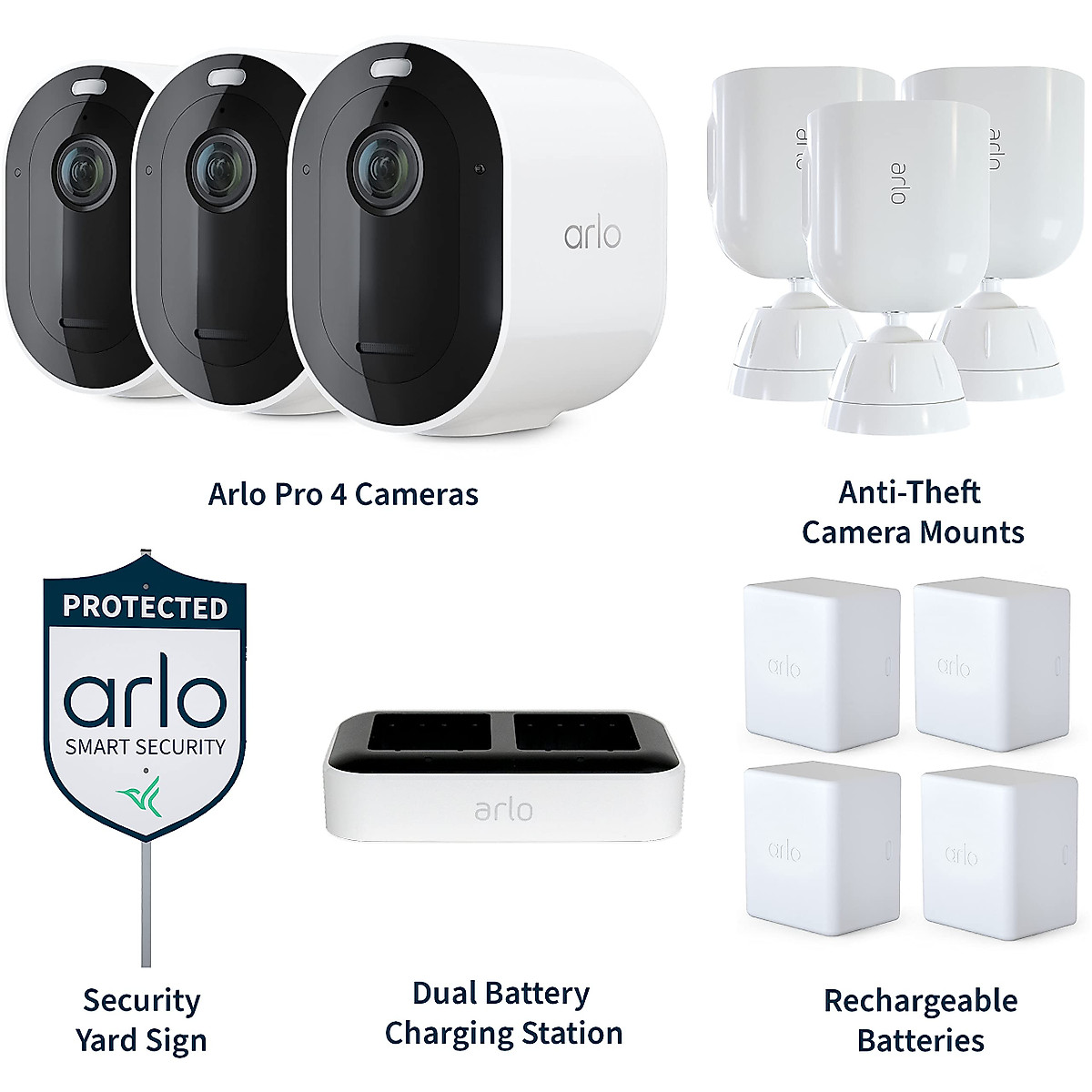 Arlo Pro 4 Spotlight Camera 3 Camera Security Bundle (2K Video, Color Night Vision, 2 Way Audio, Wire-Free, No Hub Needed) White - VMC4350P