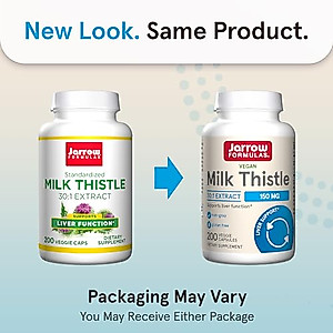 Jarrow Formulas Milk Thistle 150 mg With 30:1 Standardized Silymarin Extract, Dietary Supplement for Liver Function Support, 200 Veggie Capsules, 66-200 Day Supply