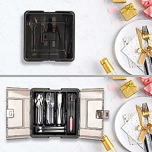 SUICGYU Portable Silverware Organizer with Lid & Handles,Utensil Holder for Countertop,Plastic Cutlery Tray for drawer,Gray,Black