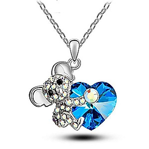 Yissw Blue Love Gemstone Bear Koala Crystal Animal Pendant for Women Jewelry Gifts
