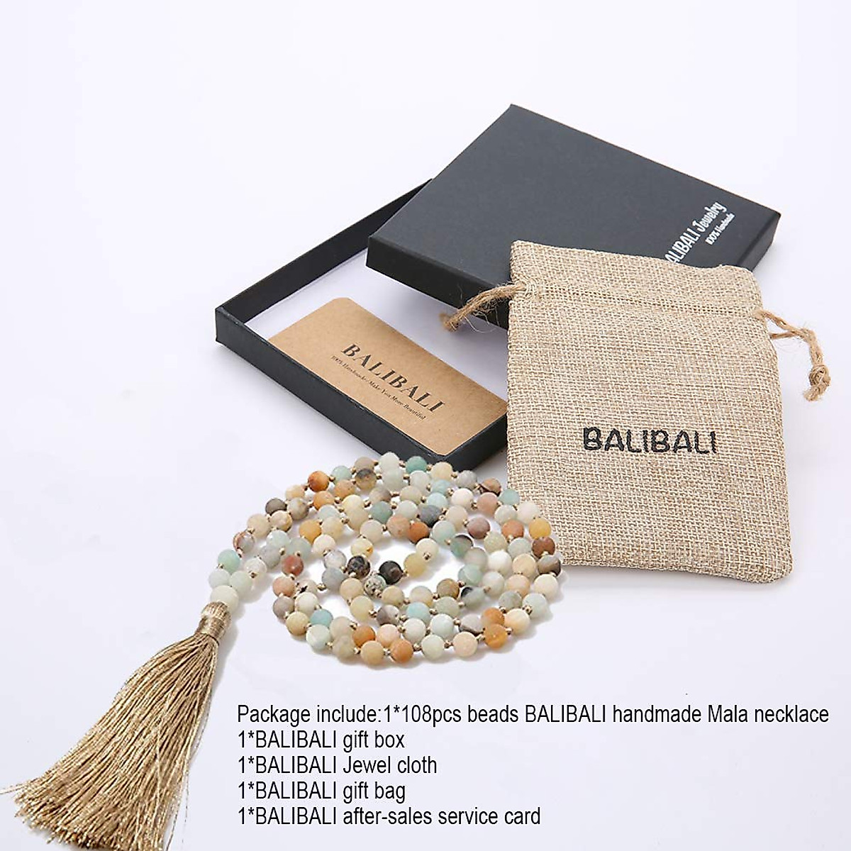BALIBALI 6MM Mala Beads Necklace Natural Stone Meditation Statement Necklace Japa Yoga Rosary Prayer Charm Beaded Tassel Necklace