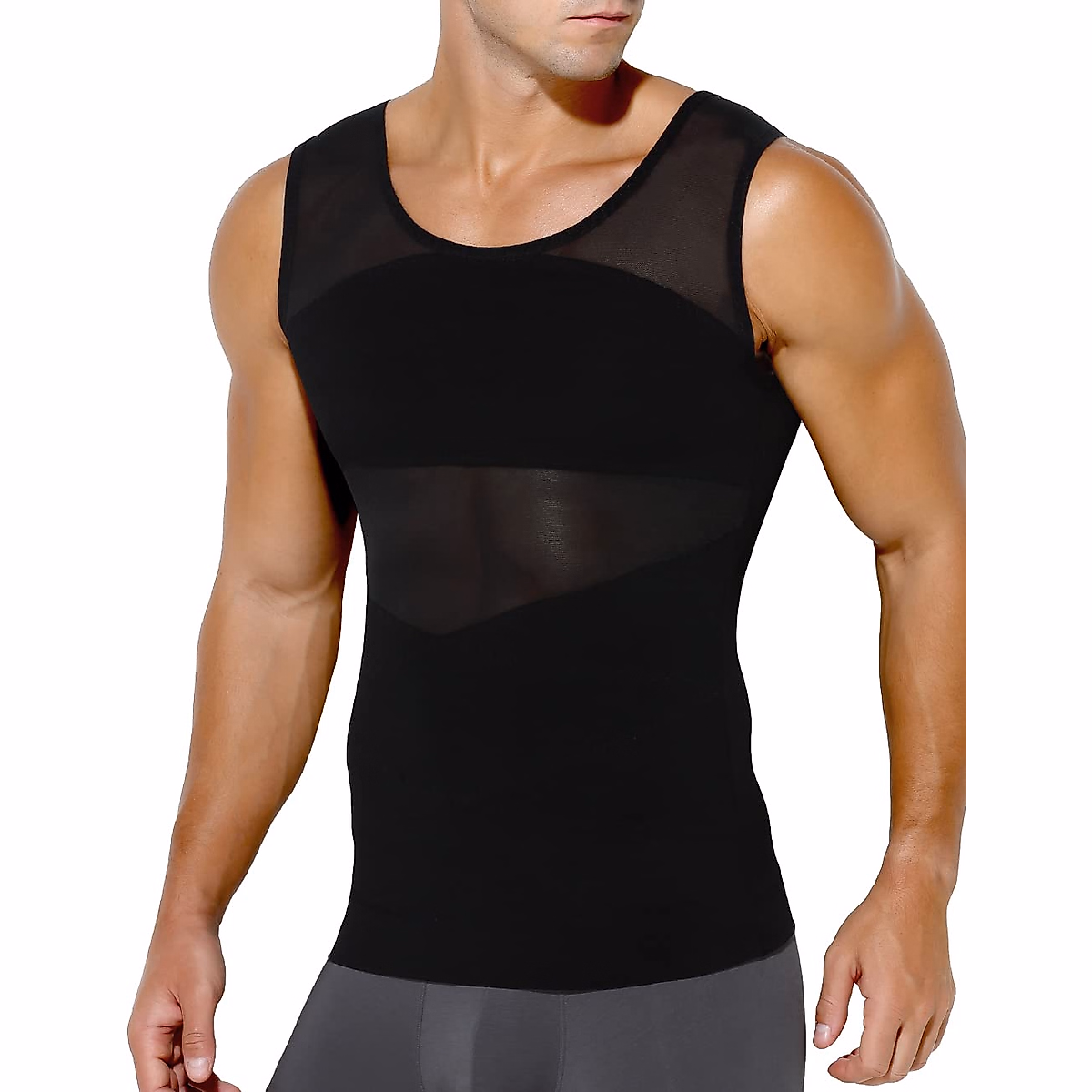 Arjen Kroos Men's Body Shaper Compression Mesh Tank Top Undershirts Shapewear,BLACK-ML4005,M