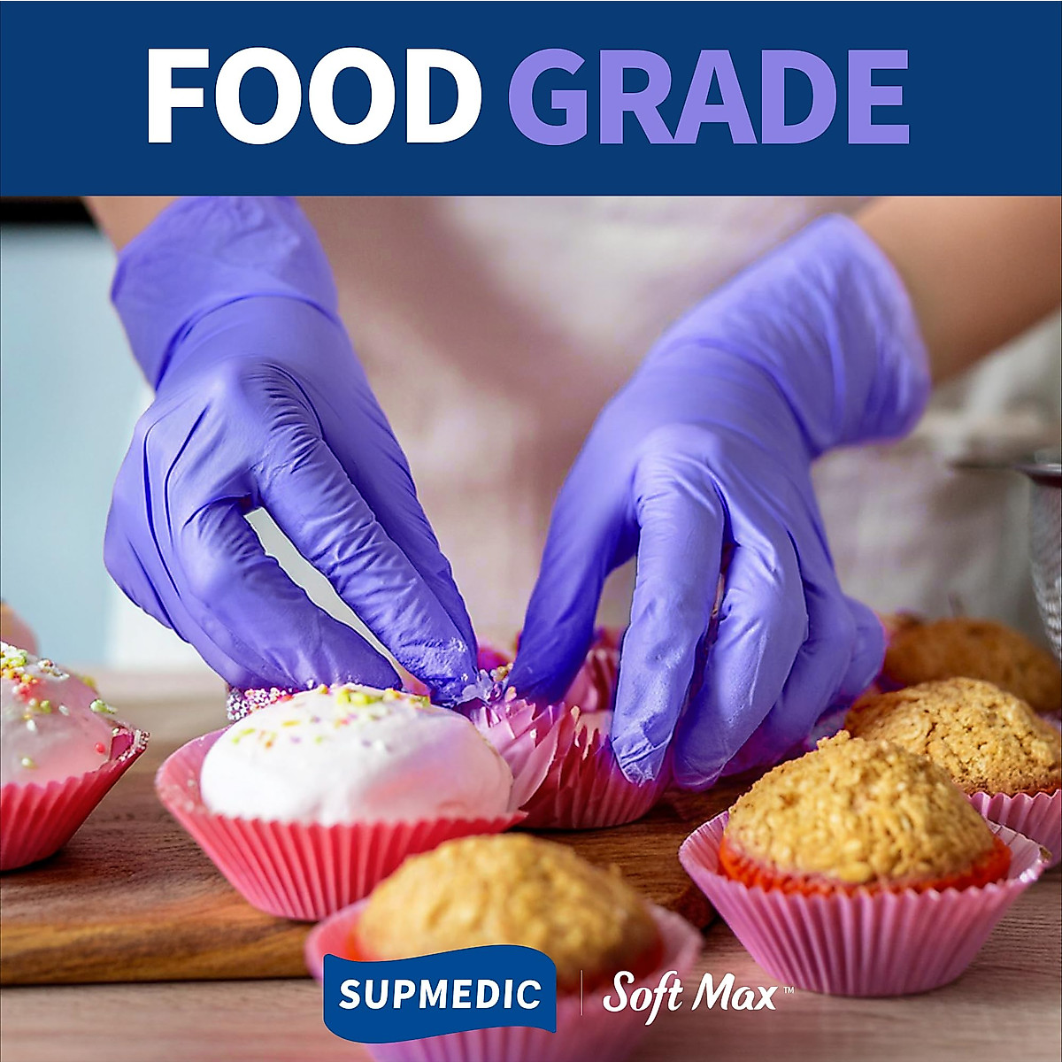 Supmedic Nitrile Exam Gloves, 3.5 Mil Powder-Free Food Safe Cleaning First Aid Disposable Medical Glove, Purple 100 Pcs (Medium)